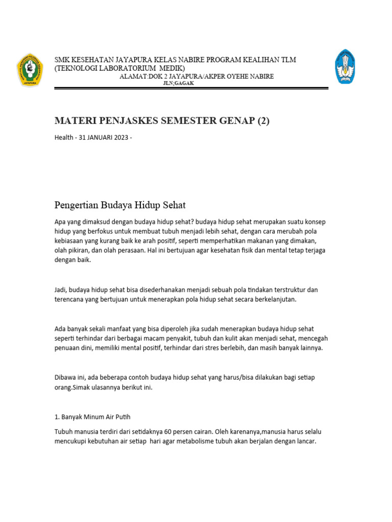 PJOK Pengertian Budaya Hidup Sehat S2u | PDF | Pengembangan Diri