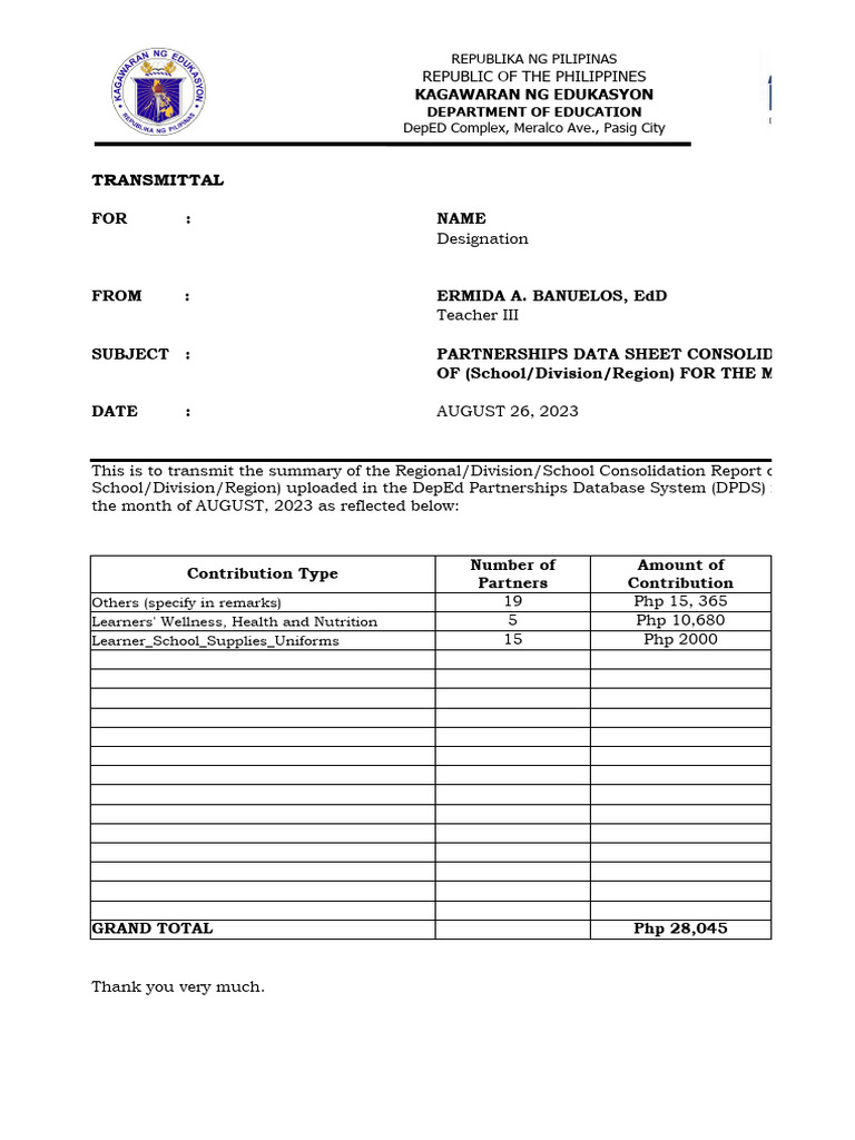 DPDS Transmital Report | PDF