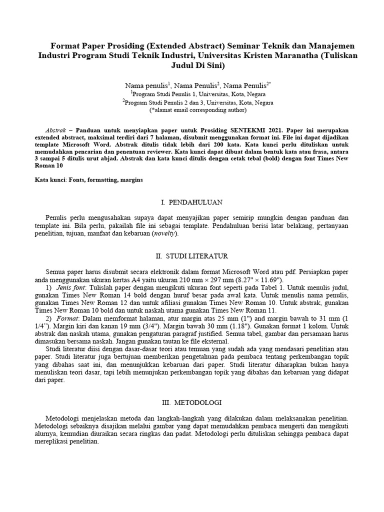 Format Extended Abstract SENTEKMI 2021 | PDF