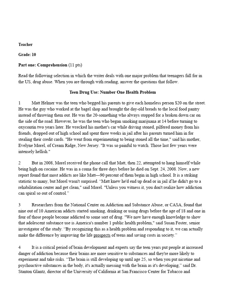 Drug Addiction Grade 10 | PDF