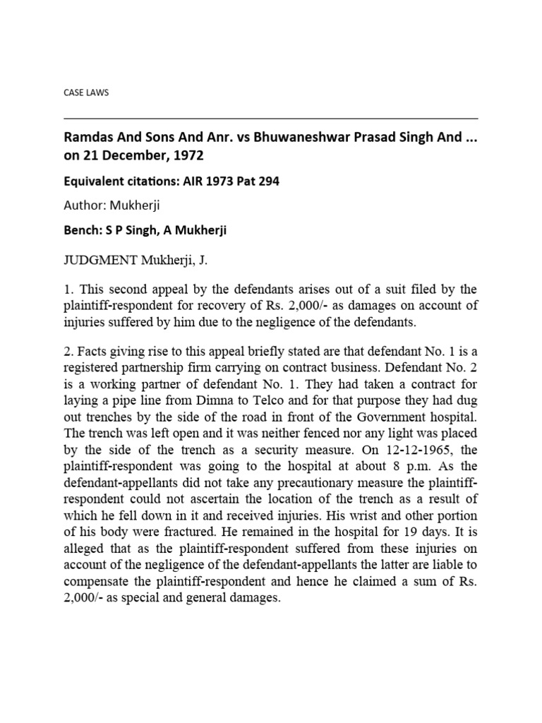 Negligence Case Laws | PDF | Negligence | Burden Of Proof (Law)