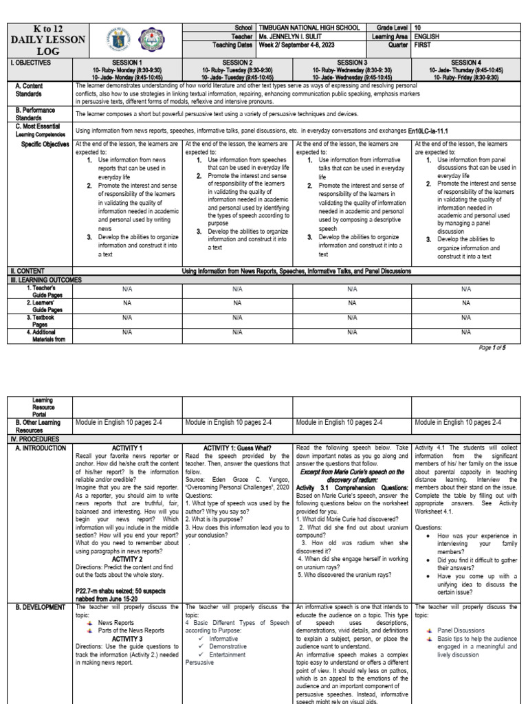 DLP 10 Q1week2 | PDF | Learning | Information