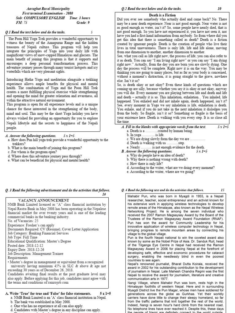 Class 9 English | PDF | Hatha Yoga