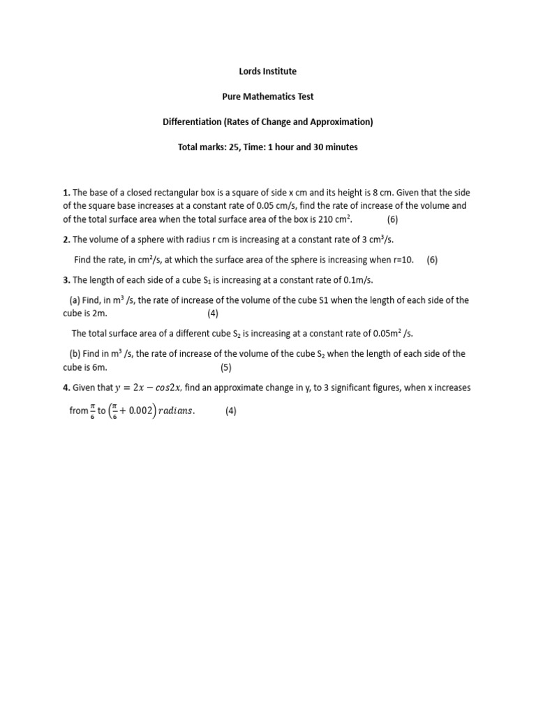 Rate of Change and Approximation | PDF | Teaching Methods & Materials