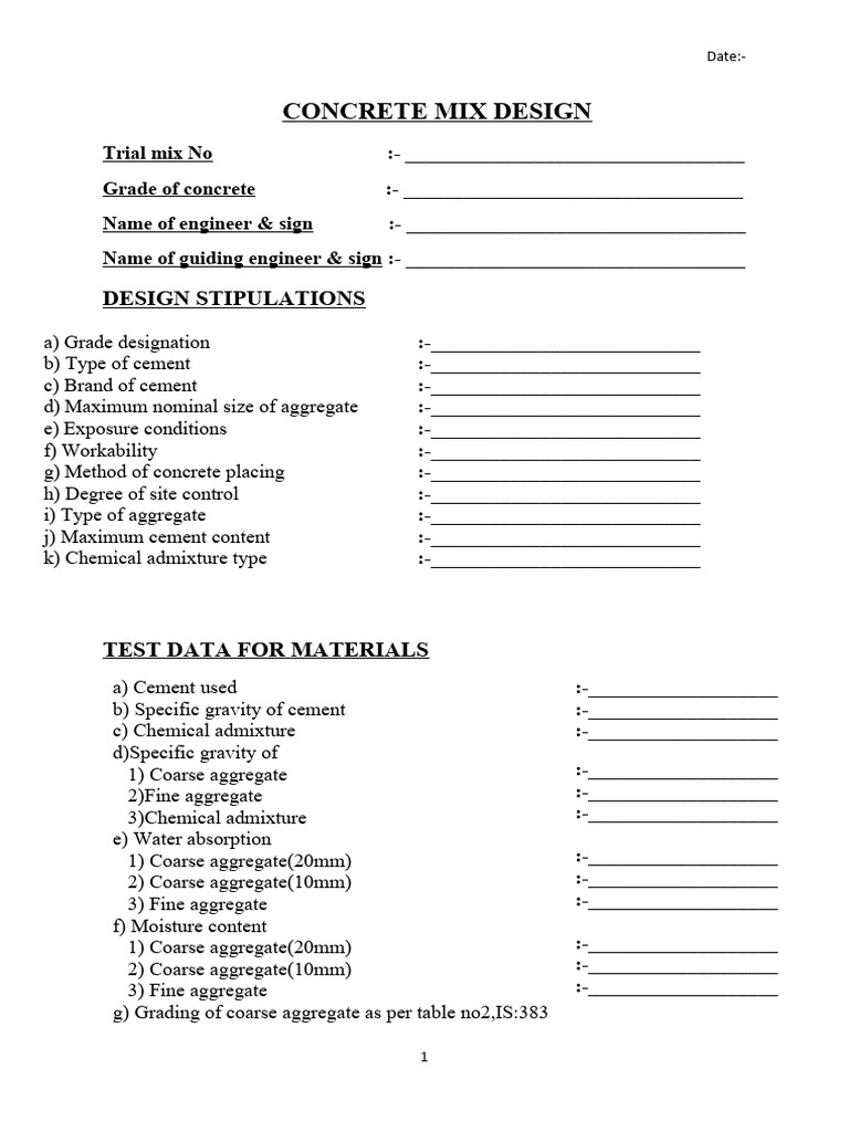 Mix Design Format | PDF