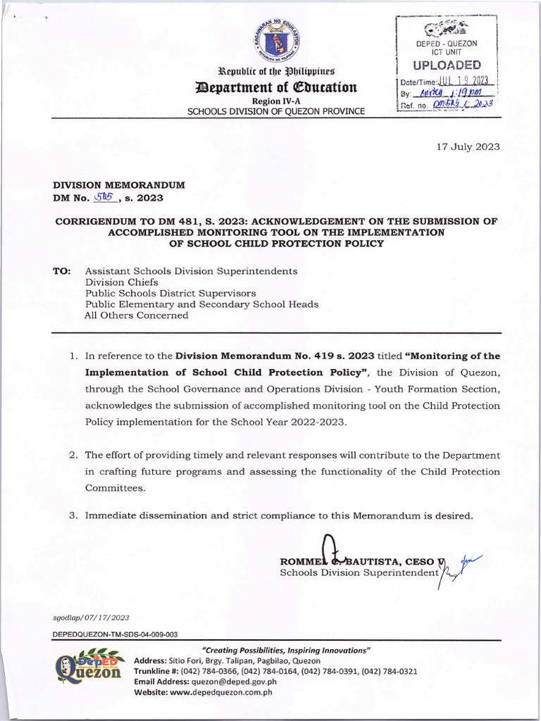 Child Protection Memo | PDF