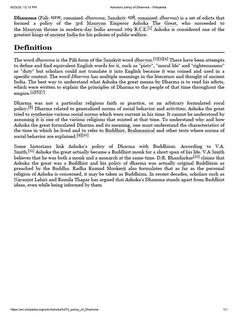 Ashoka's Policy of Dhamma - Wikipedia | PDF | Ashoka | Dharma