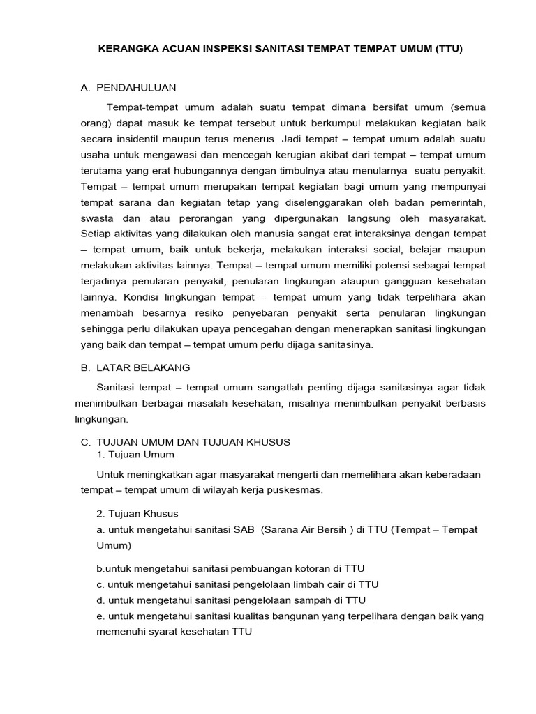Kak Inspeksi Sanitasi Ttu - 1 | PDF