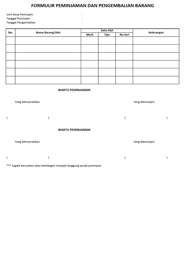 FORM PINJAM BARANG | PDF