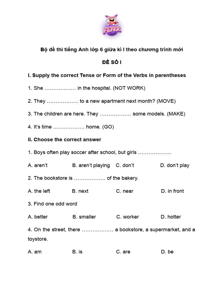 Bo de Thi Tieng Anh Lop 6 Cuoi Ki I 1 | PDF