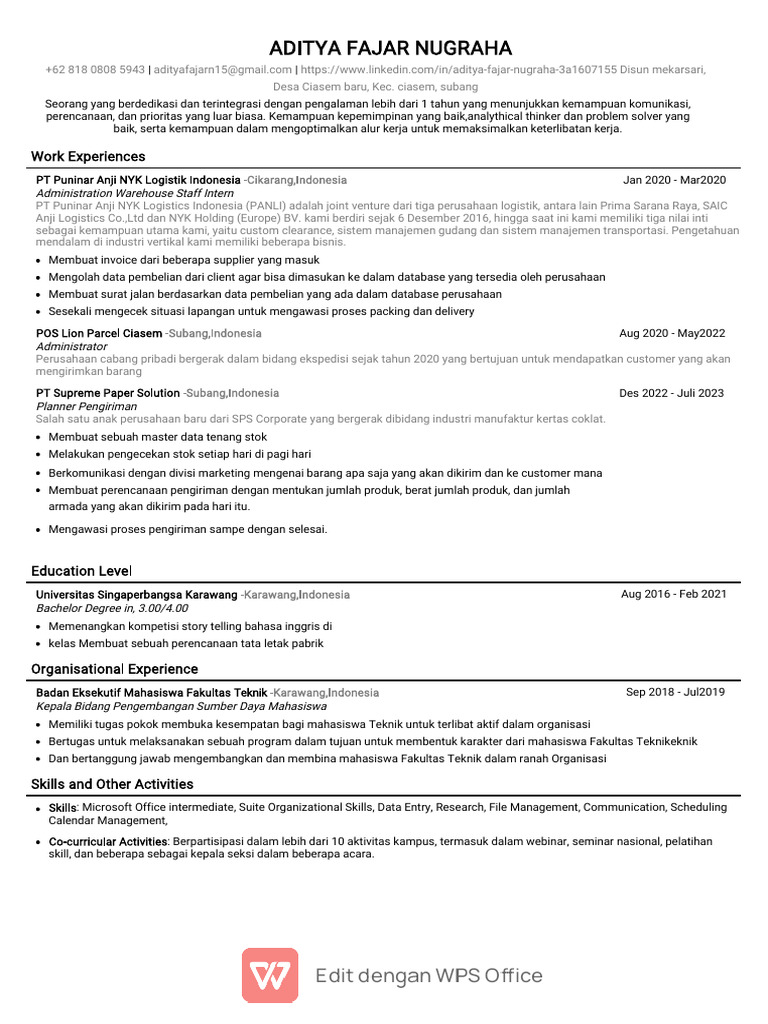 Aditya Fajar N CV | PDF