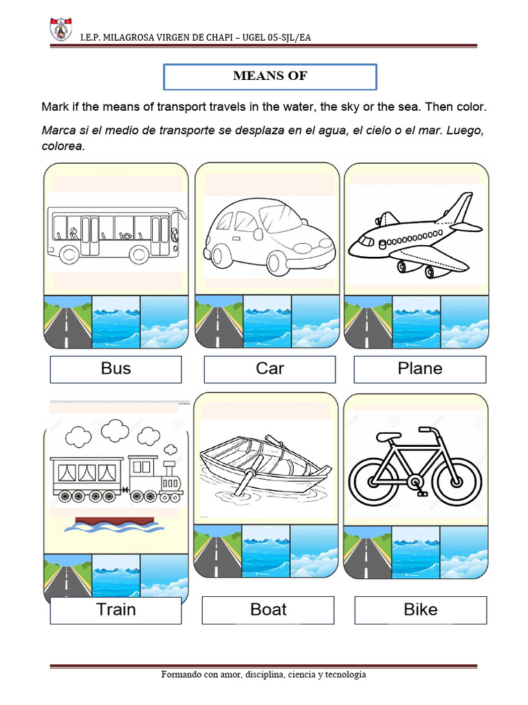 Means of transportation 4 años ingles folder actividad para el aula | PDF