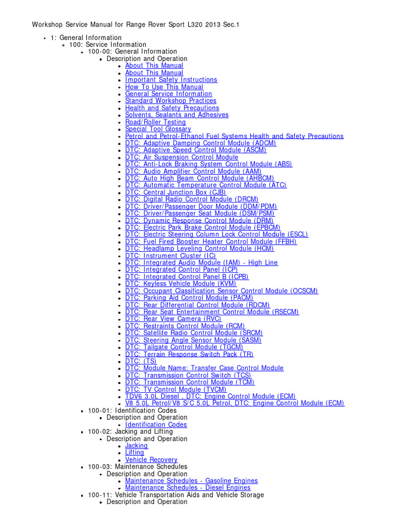 Workshop Manual Range Rover Sport 2005-2013 Sec.1 General | Download Free PDF | Screw | Bearing ...