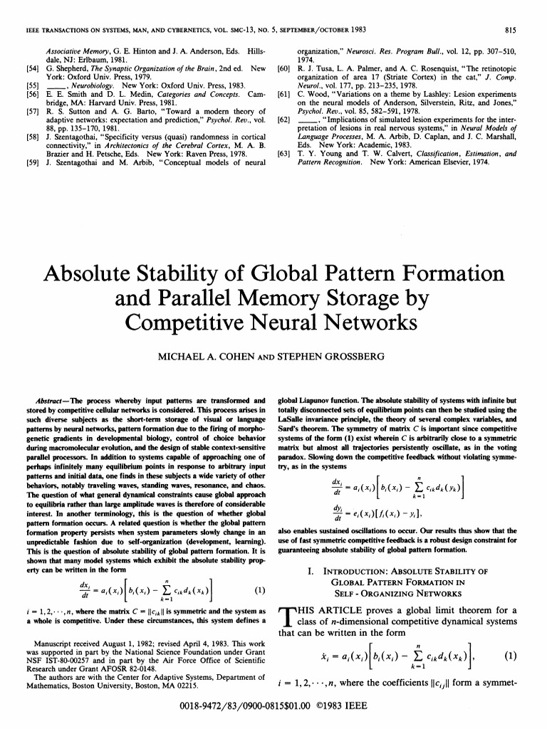 Cohen1983 Absolute Stability of Global Pattern Formation and Parallel Memory Storage by ...