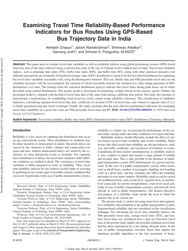 2018 Examining Travel Time Reliability-Based Performance Indicators For ...