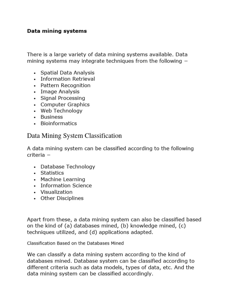 Data Mining Systems | PDF | Data Mining | Databases