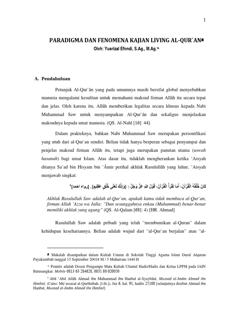 Kajian Paradigma Living Al-Qur'an | PDF