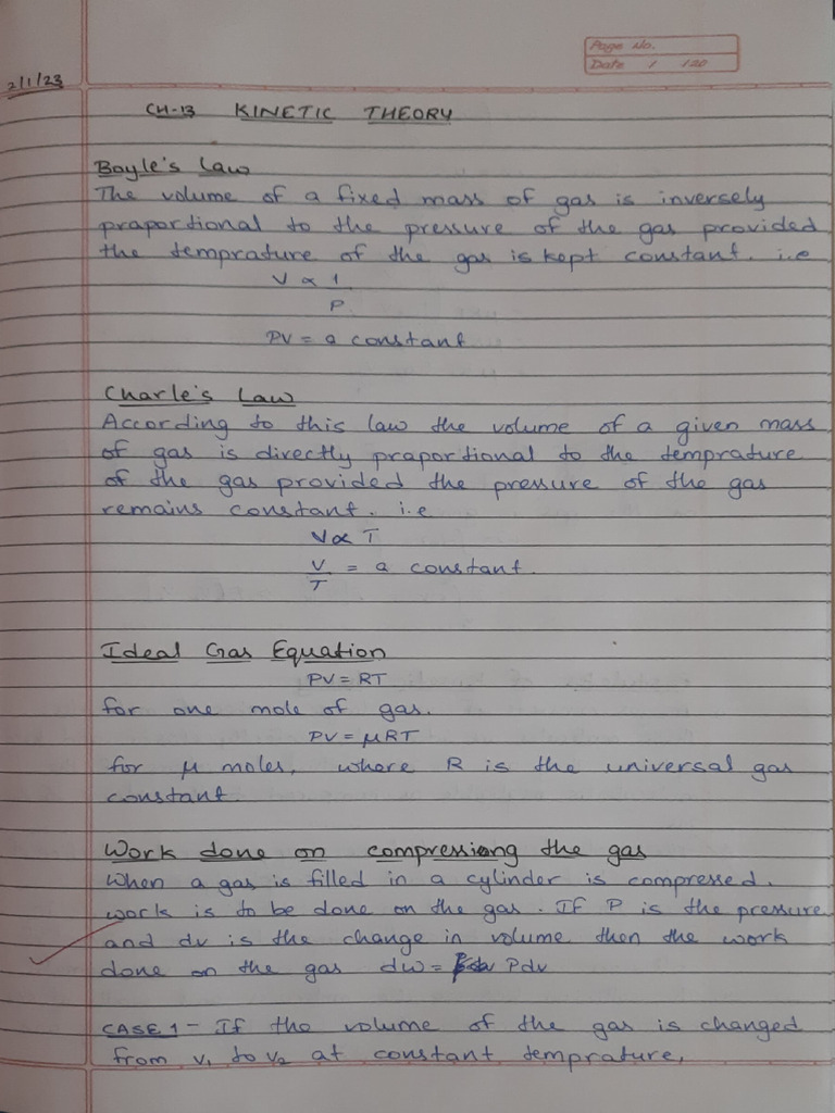 Kinetic Theory Notes | PDF | Statistical Mechanics | Gases