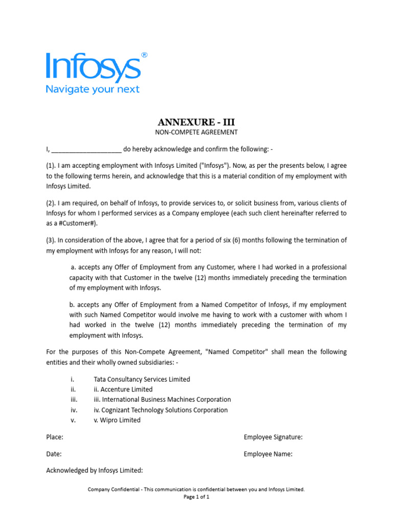Non Compete Agreement - Annexure III | PDF | Finance & Money Management