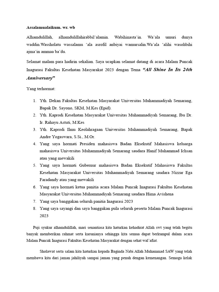 Teks MC Inagurasi Formal1 | PDF