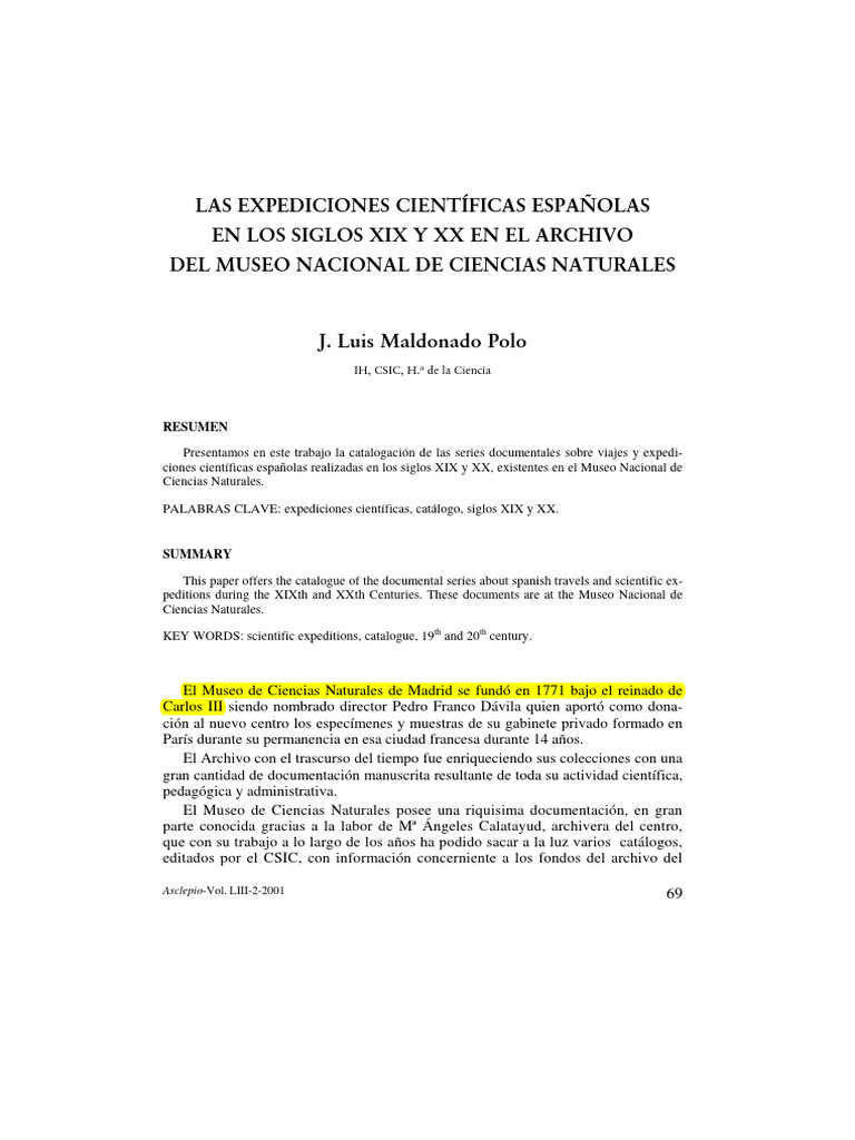 Maldonado Polo Expediciones Cientificas XIX y XX | PDF | Madrid | Islas Canarias