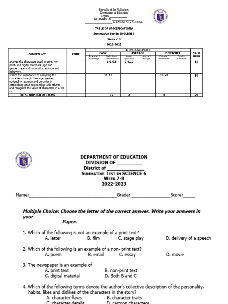 ST4 - English 6 - Q1 | PDF