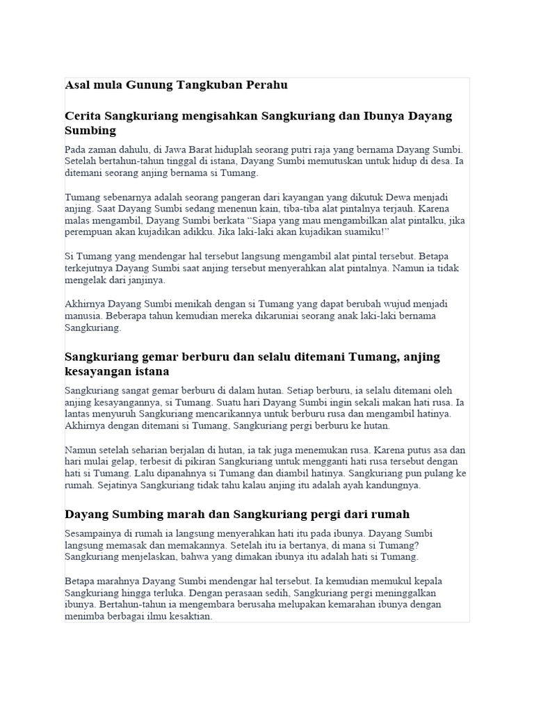 Asal Mula Gunung Tangkuban Perahu | PDF