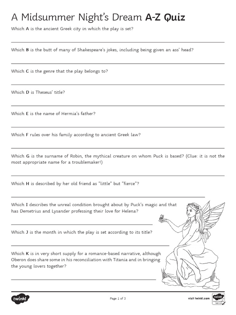 A Midsummer Nights Dream AZ Quiz | PDF | A Midsummer Night's Dream ...