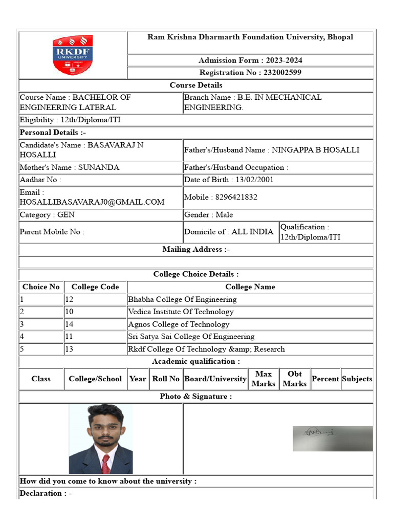 Https/erplive RKDF Ac in/Student/Dashboard-16 | PDF