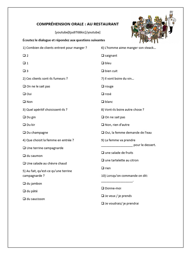 Dialogue au Restaurant : Questions clés | PDF
