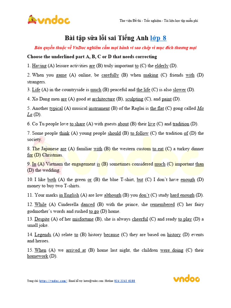 Bai Tap Sua Loi Sai Tieng Anh Lop 8 | PDF