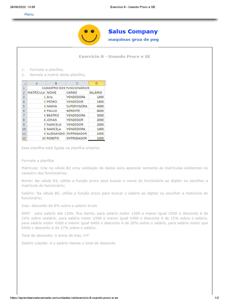 Exercício 8 - Usando Procv e SE | PDF