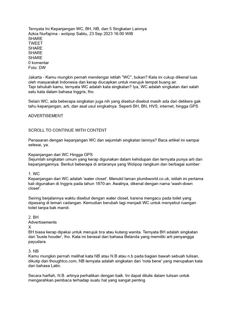 Ternyata Ini Kepanjangan WC | PDF