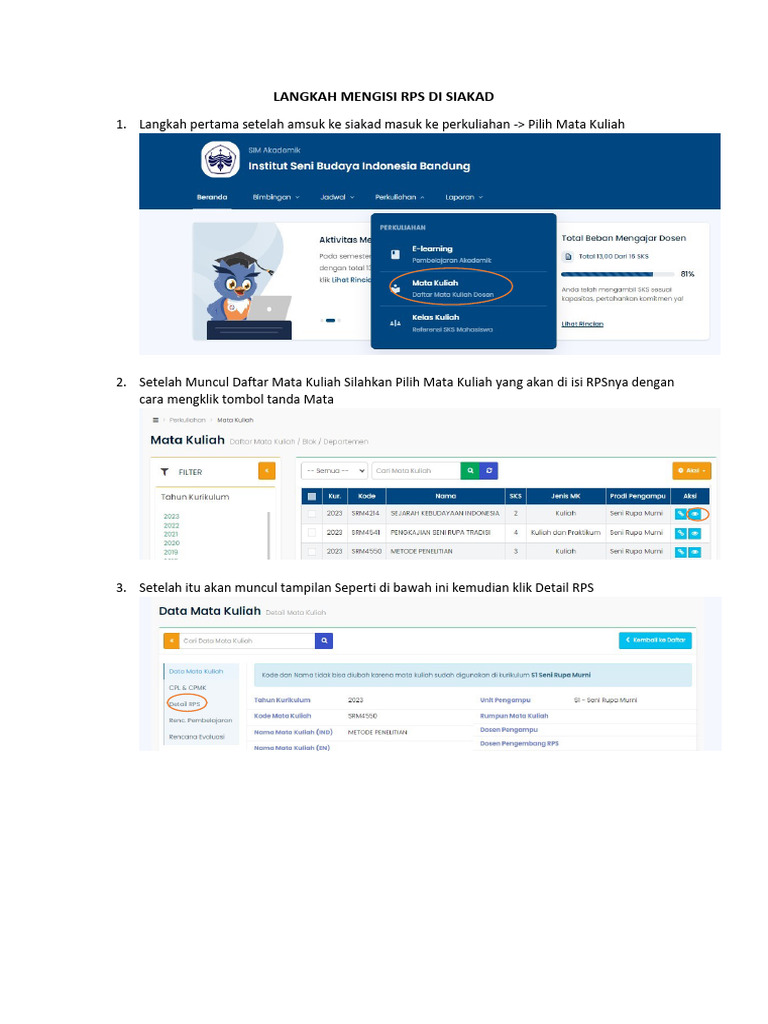 Langkah Mengisi RPS Di Siakad | PDF