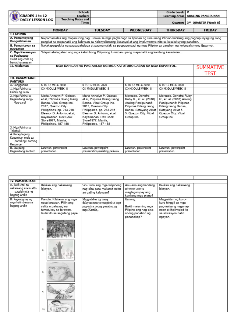 DLL - Araling Panlipunan 5 - Q3 W8 | PDF