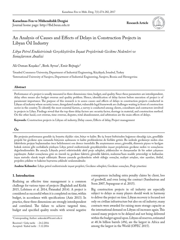 An Analysis of Causes and Effects of Delays in Construction Projects in | PDF