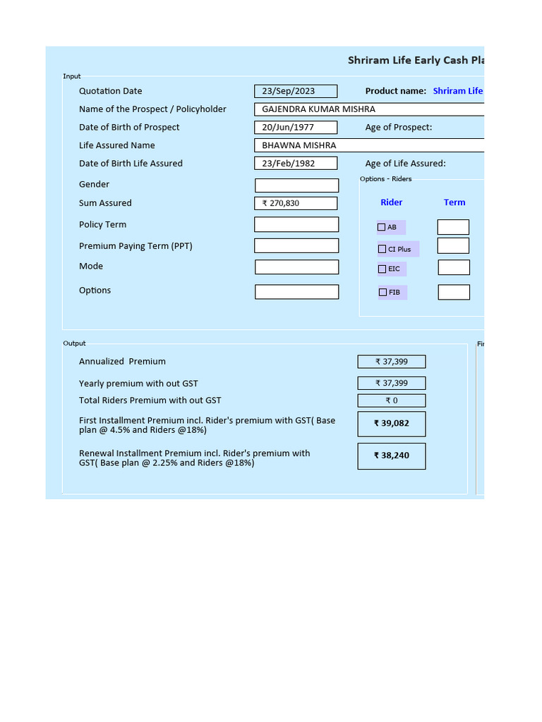 Shriram Life Early Cash Plan Details | PDF