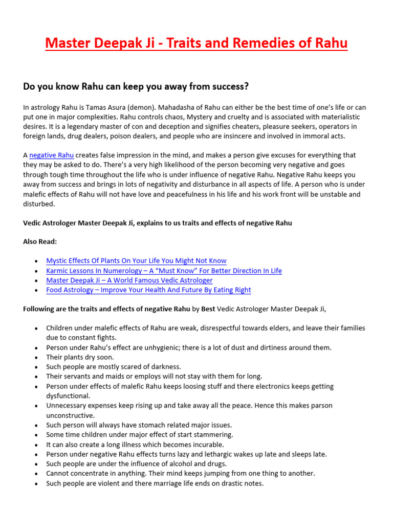 Master Deepak Ji_Traits and Remedies of Rahu | PDF