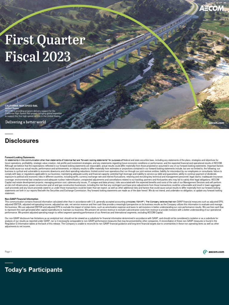 AECOM Q1'23 Earnings Presentation | PDF | Free Cash Flow | Expense