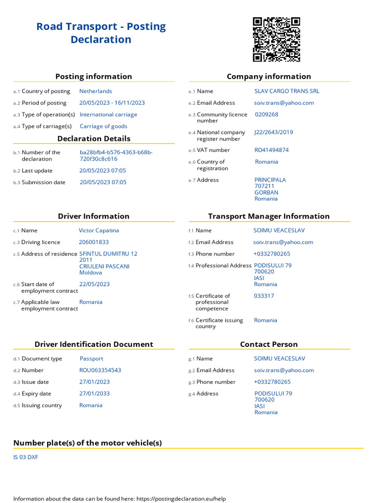 International Goods Carriage Declaration | PDF