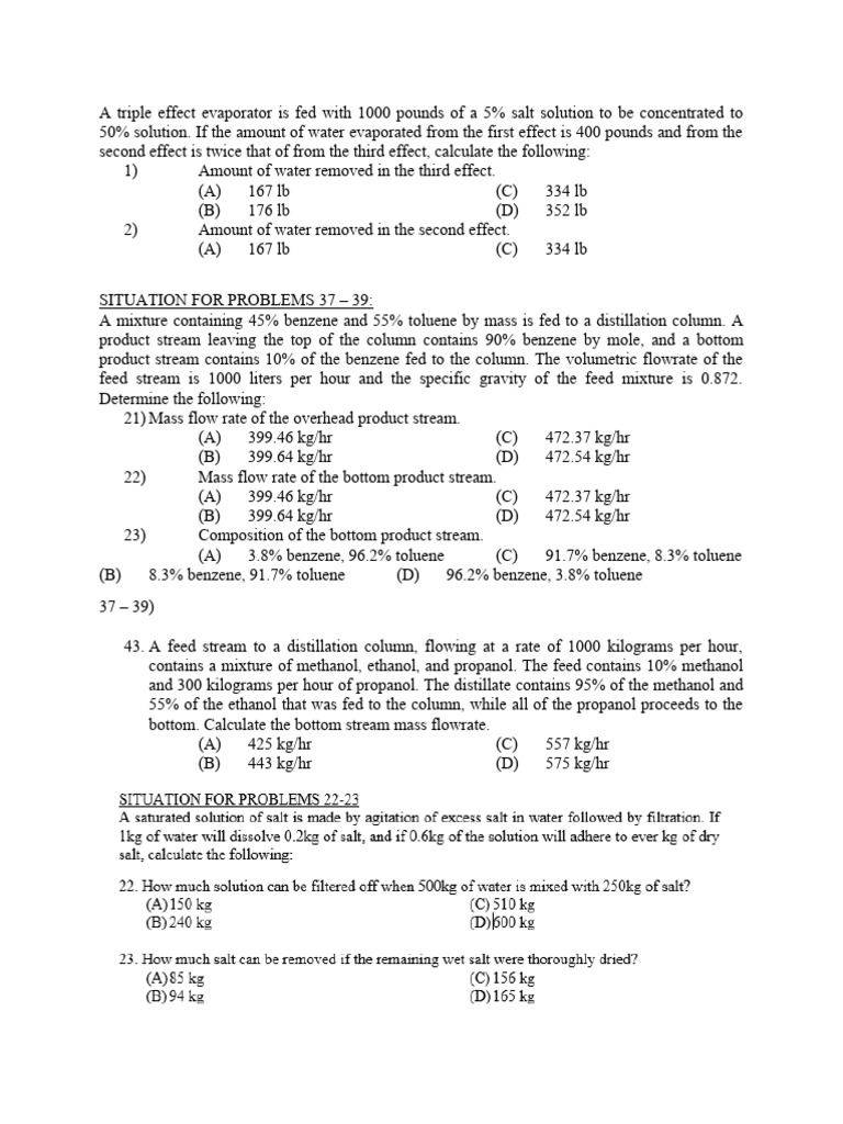 Chemical Engineering Calcualtion Sample-Problems-Mat-Bal | PDF