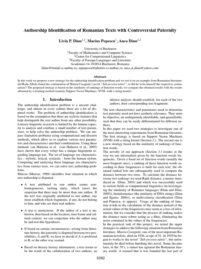 Romanian Text Authorship Analysis | PDF | Support Vector Machine ...