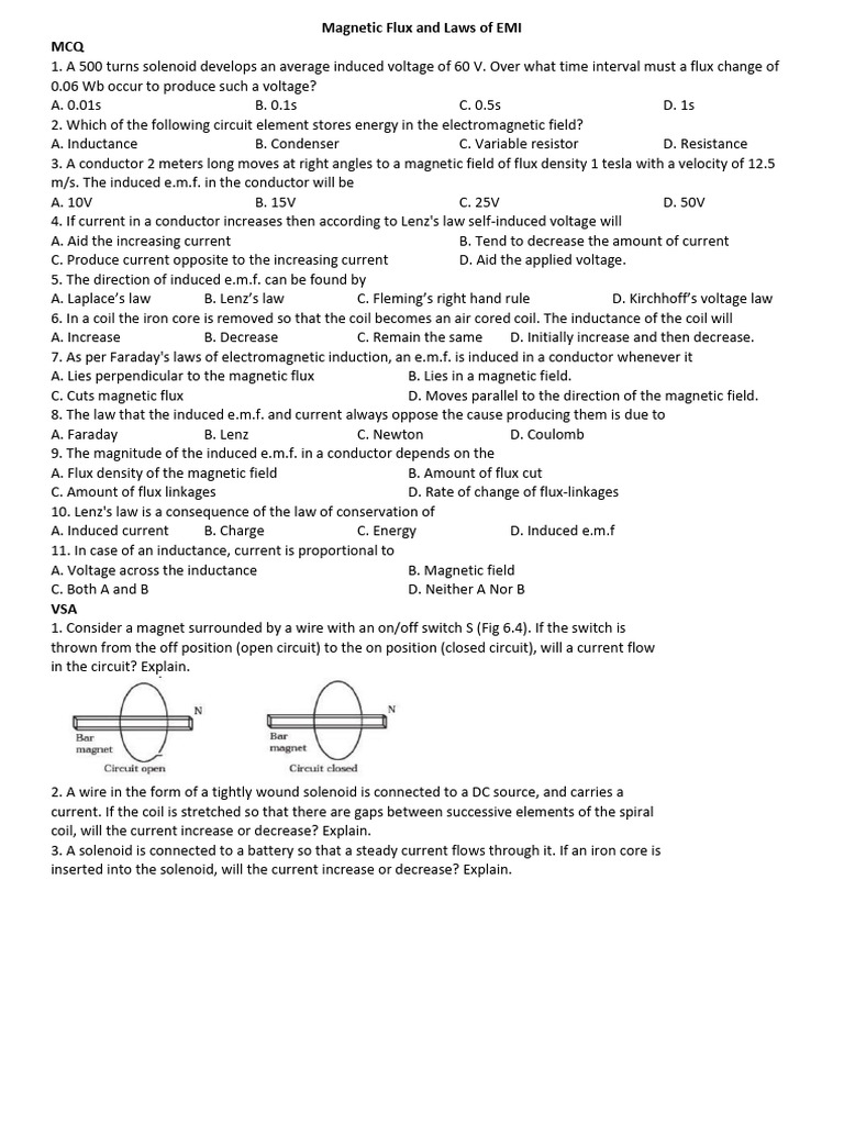 Questions On Magnetic Flux and Laws of Emi | PDF