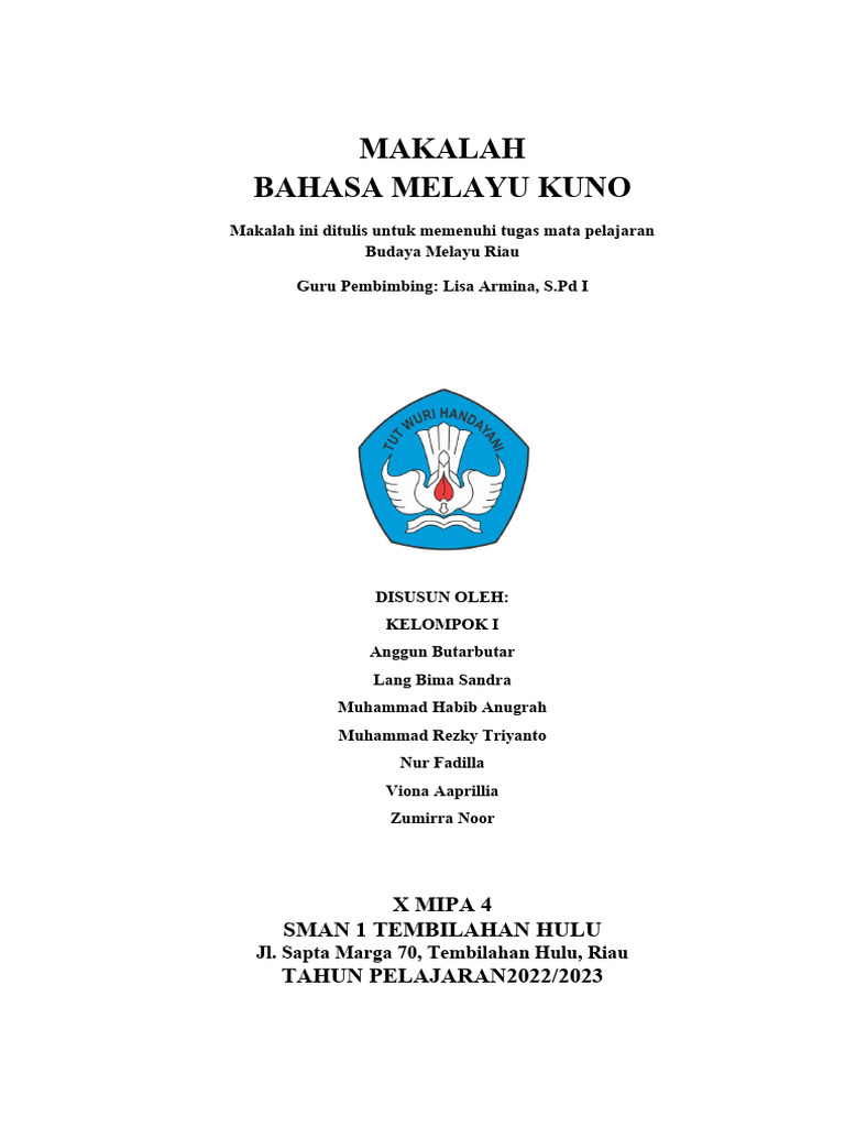 Makalah Bahasa Melayu Kuno Kelompok Satu-Tugas 1 BMR | PDF