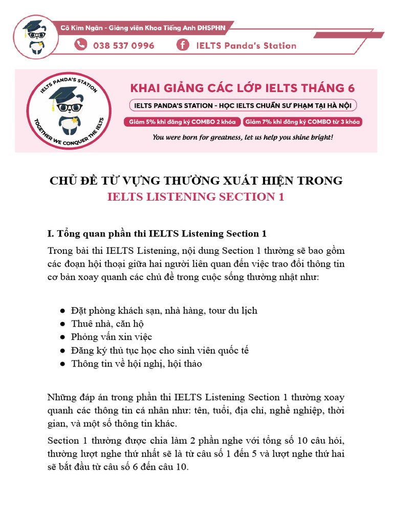 T V NG Ielts Listening Section 1 | PDF