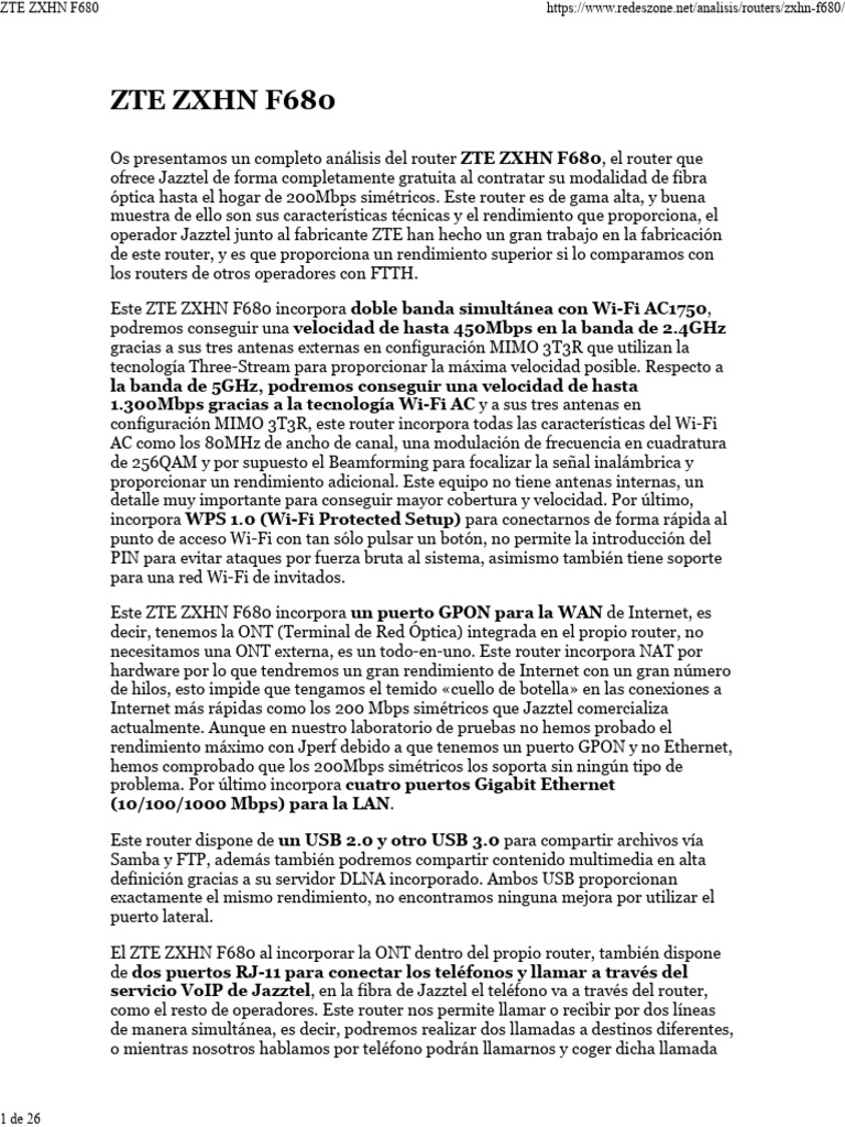 Router Zte ZXHN F680 | PDF