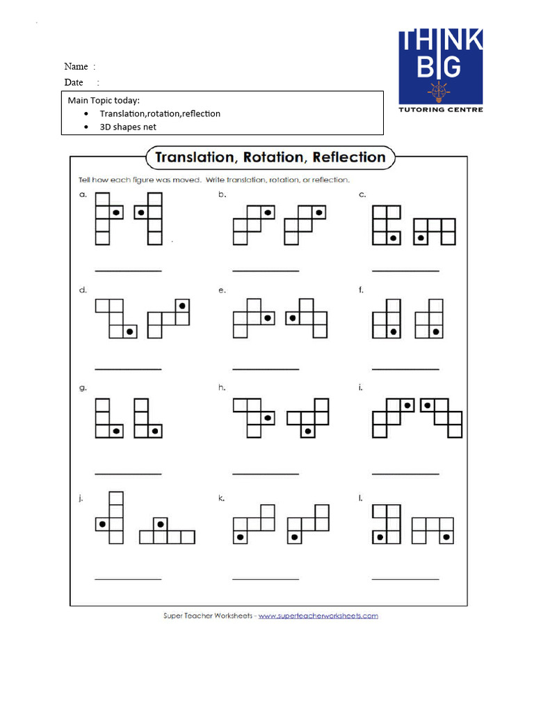 Grade 5 (Translation,Reflection,Rotation,3D Shape Nets,Pattern) | PDF