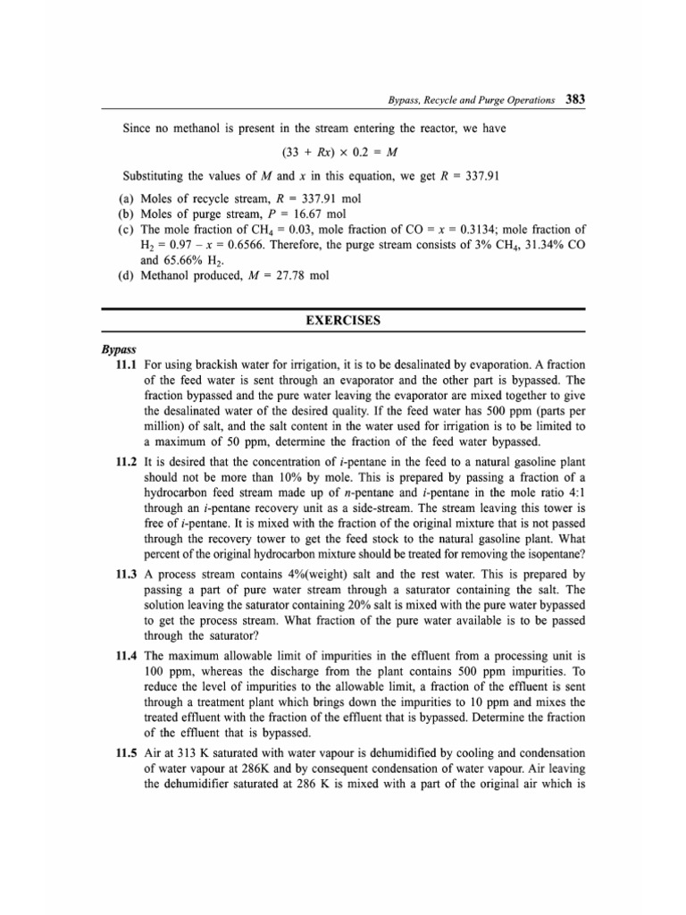 Stoichiometry and Process Calcaulation - Non Reactive Bypassed and ...