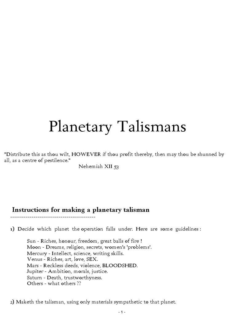 Planetary Talismans - From Middle Ages | PDF