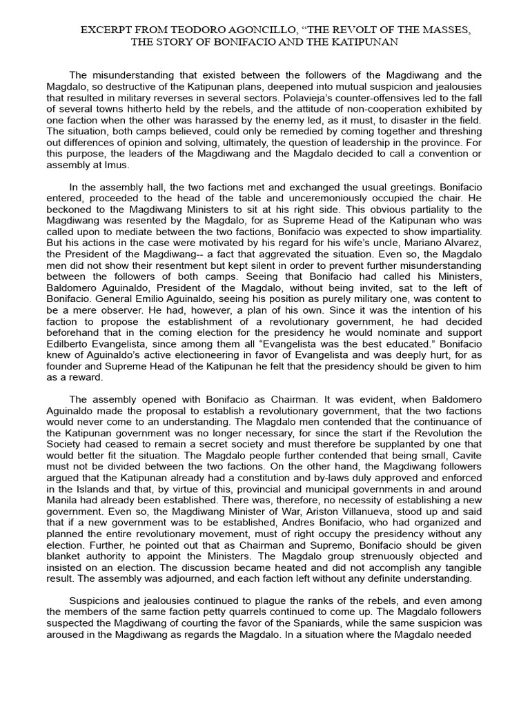 2.1 - Excerpt From Teodoro Agoncillo, "The Revolt of The Masses, The ...